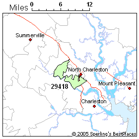 Area By Zip Code Map Of Charleston